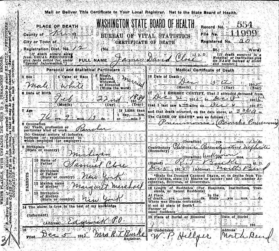 James Close - Civil War Veterans Buried In Washington State